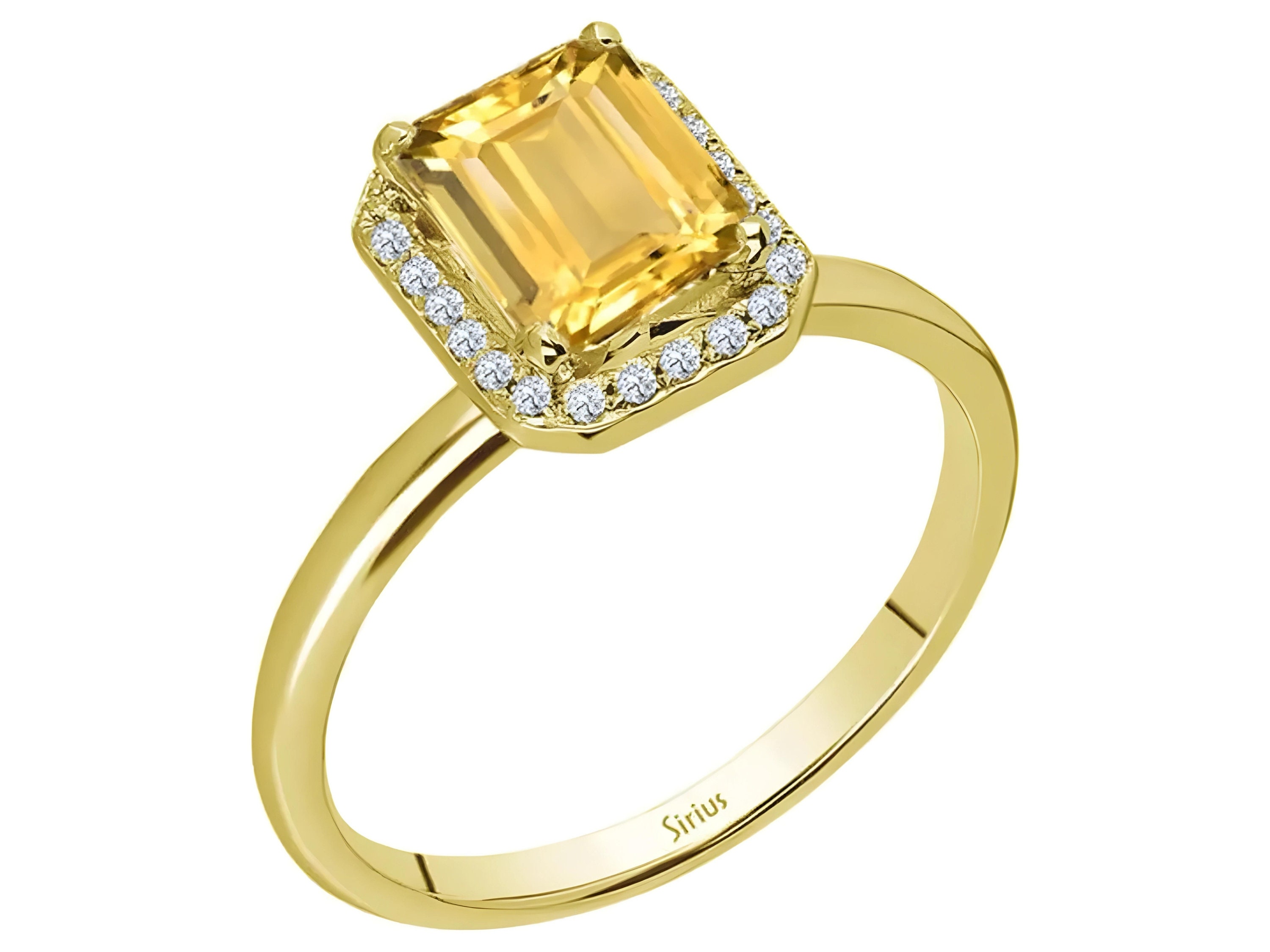Natural Citrine Solitaire Ring, 14K Gold Engagement Ring, Diamond ...