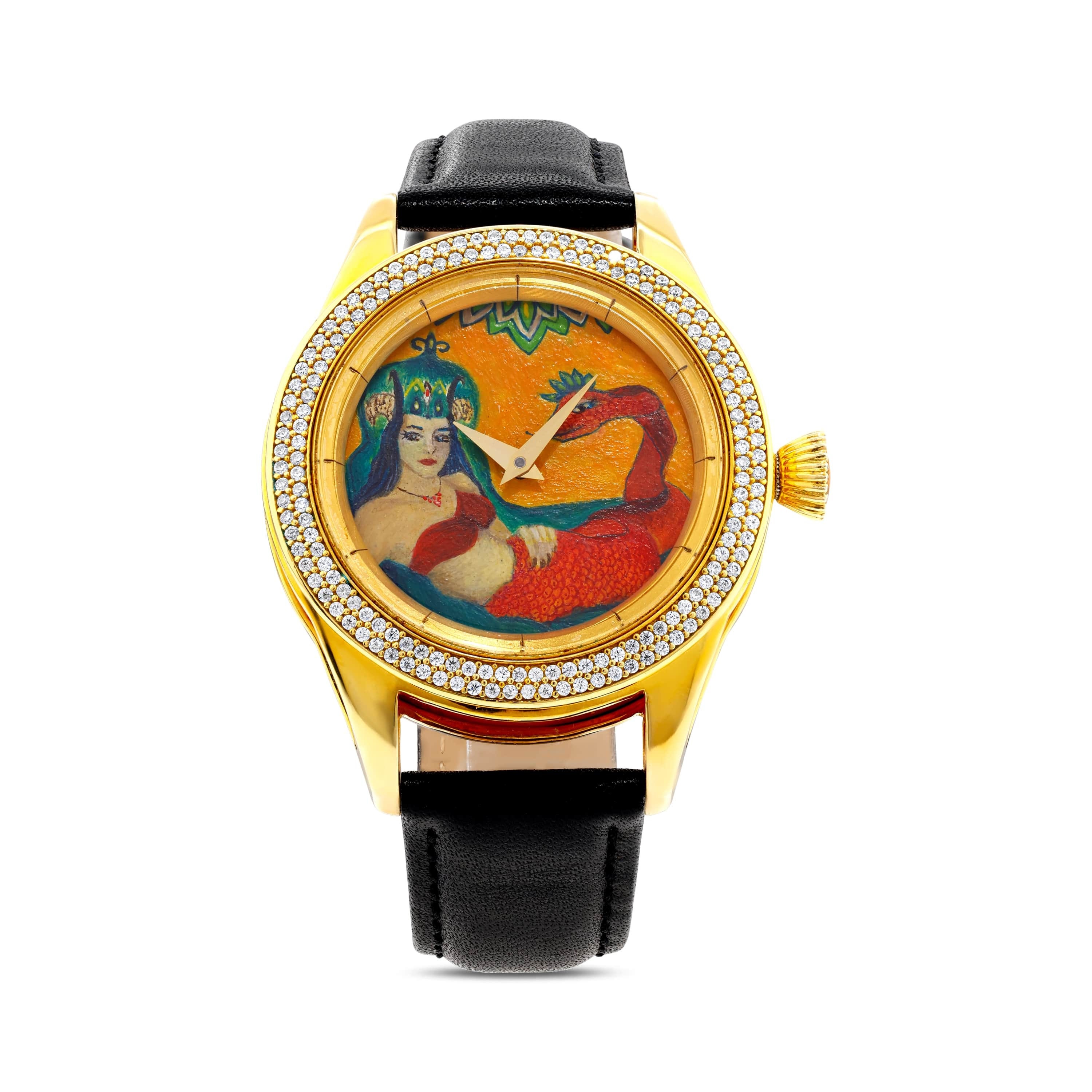 Gorgeous Sahmaran Painted Watch, Real Diamond Luxury Wristwatch ...