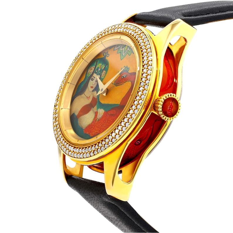 Gorgeous Sahmaran Painted Watch, Real Diamond Luxury Wristwatch ...