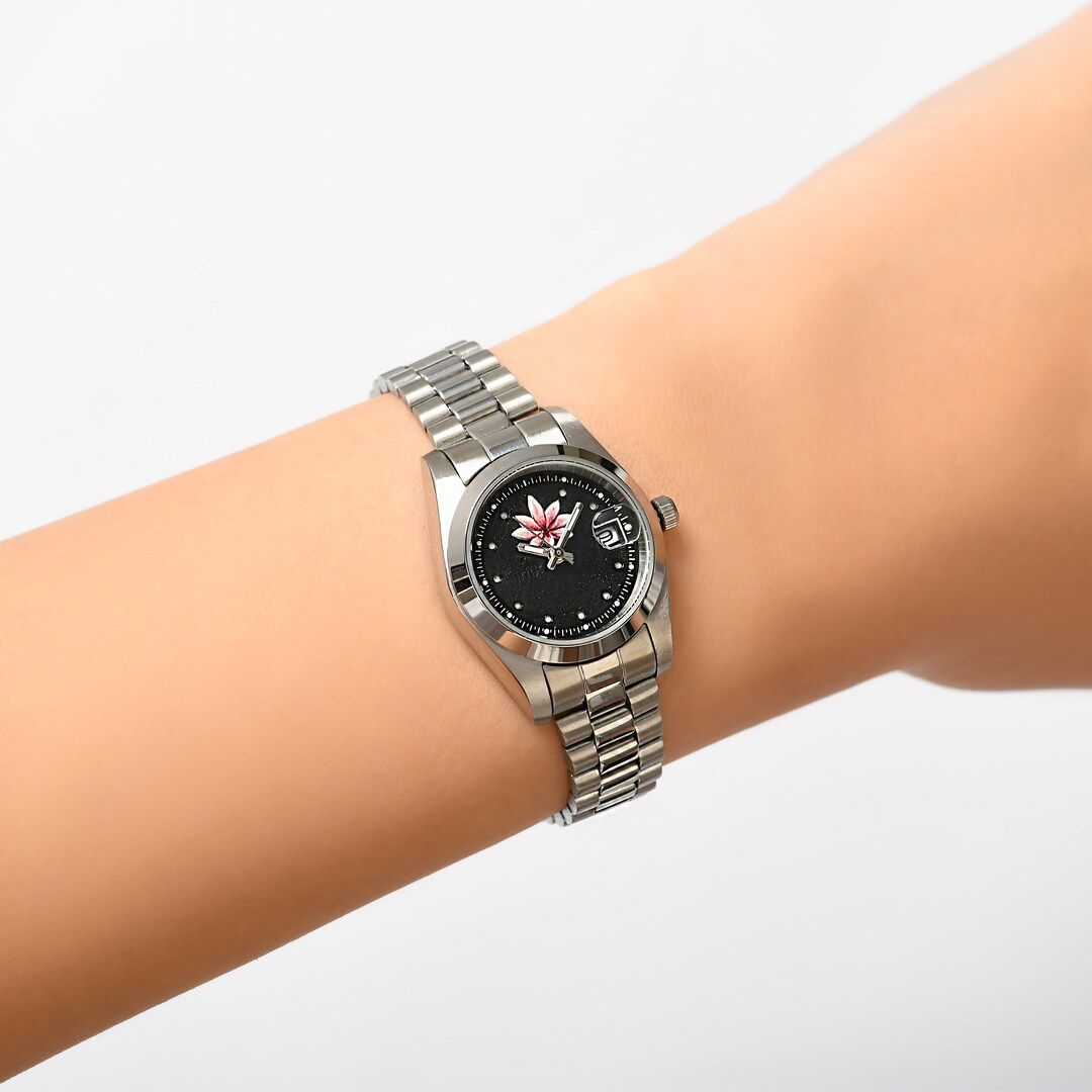Elegant Lotus Flower Women Wristwatch, Hand Painted Floral Analog Watch ...