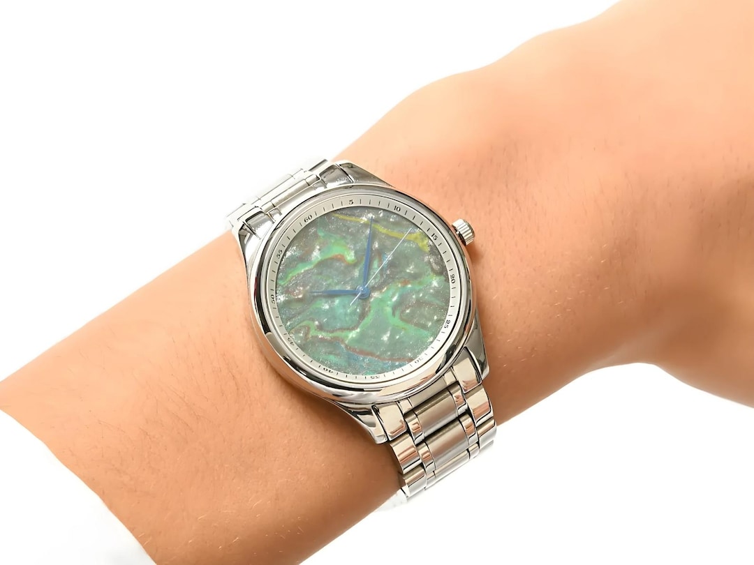 Green Abstract Design Watch, Hand Painted Luxury Women Watch, Stainless ...