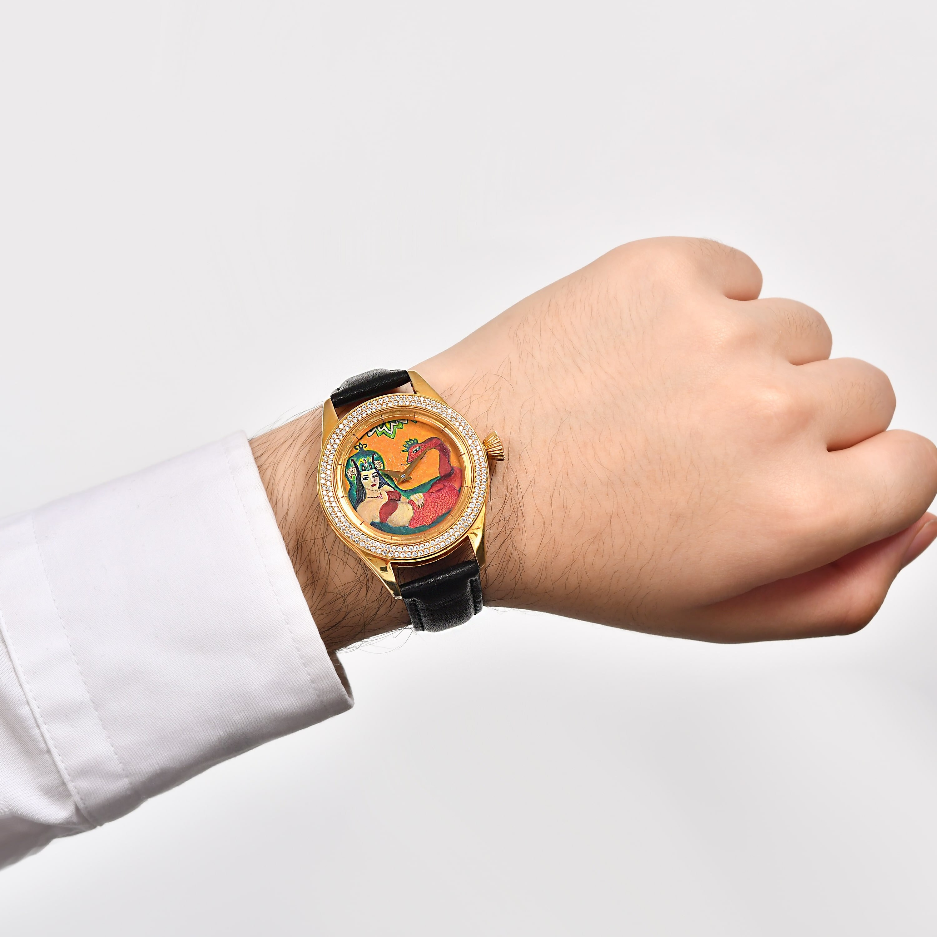 Gorgeous Sahmaran Painted Watch, Real Diamond Luxury Wristwatch ...