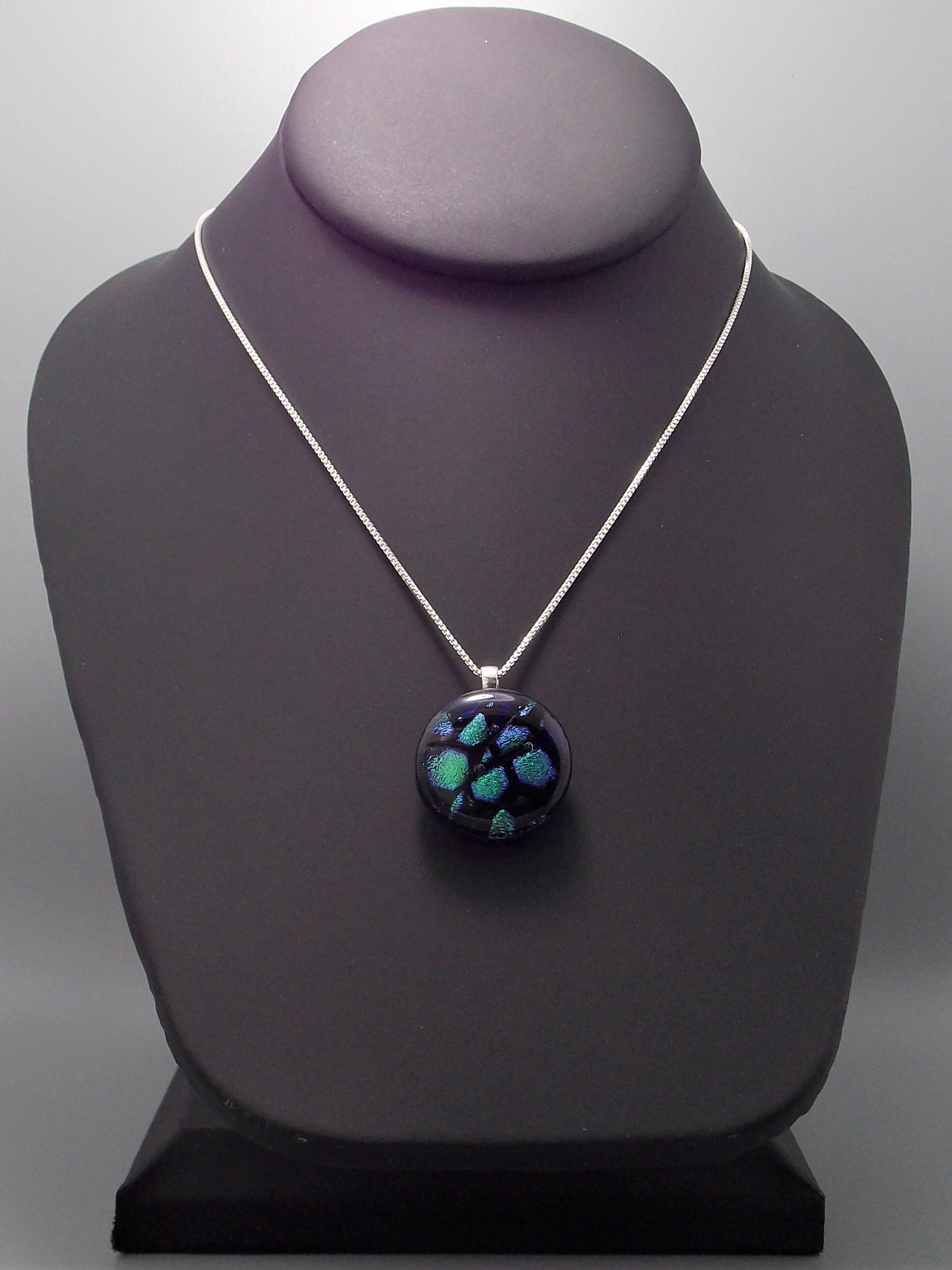 Dichroic Fused Glass & 20" Sterling Silver Solid 925 Chain and Bail ...