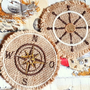 Compass Mug Rug Embroidery File Maritime Coaster Set in the Hoop 5 ...