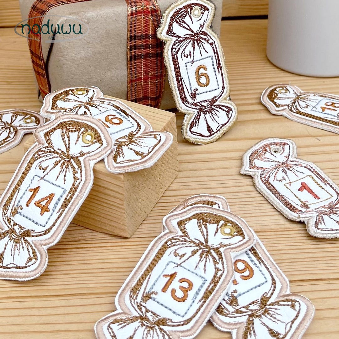 Embroidery file candy plus 24 numbered candy pendants, ITH embroidery ...