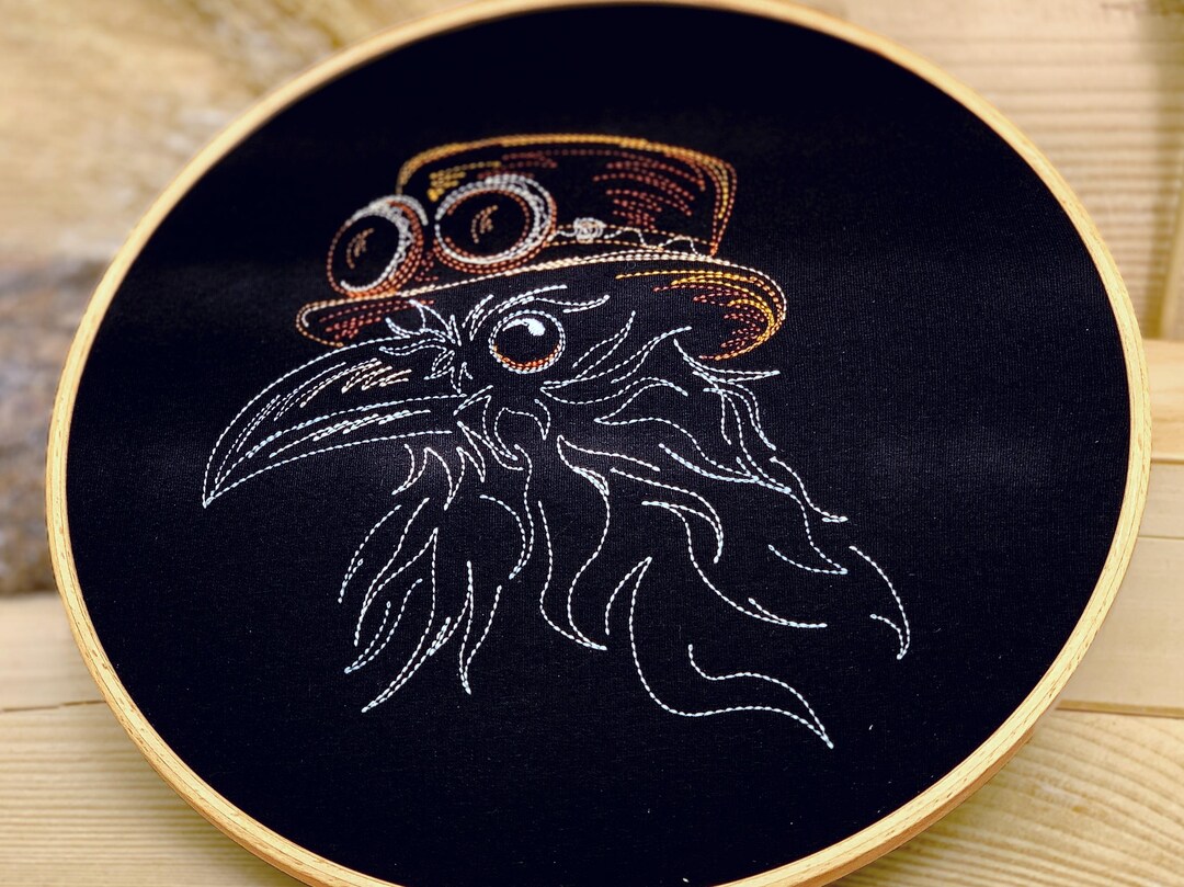 Steampunk Raven Embroidery File, Raven Bird Scribble in 7 Sizes ...