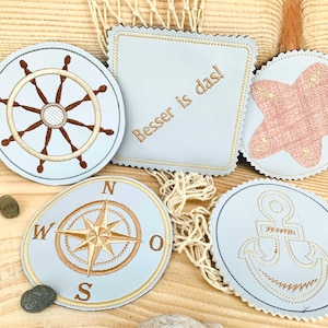 Compass Mug Rug Embroidery File Maritime Coaster Set in the Hoop 5 ...
