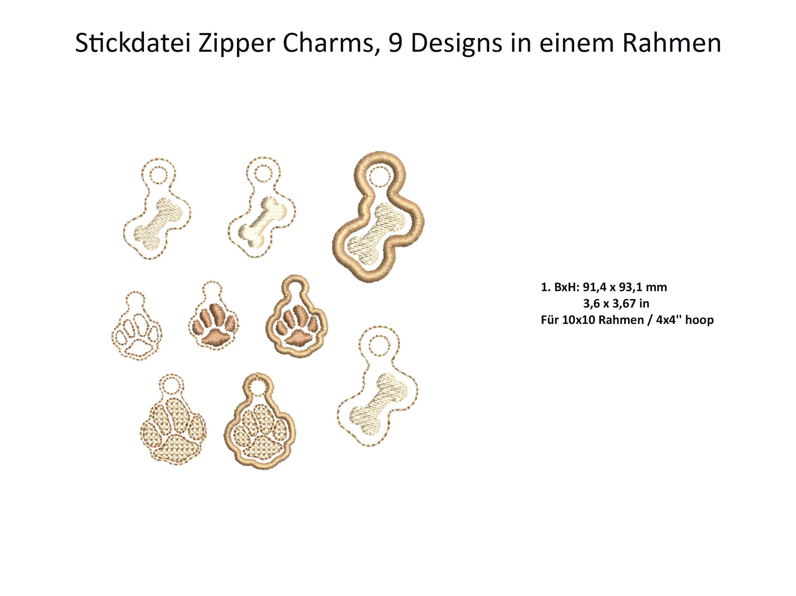 Zipper Puller in the Hoop Zipper Tag Embroidery File Dog Paws Bones ...