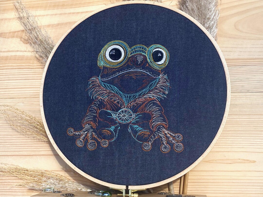 Embroidery File Frog 8x8’’, Steampunk Frog With Glasses, Scribble ...