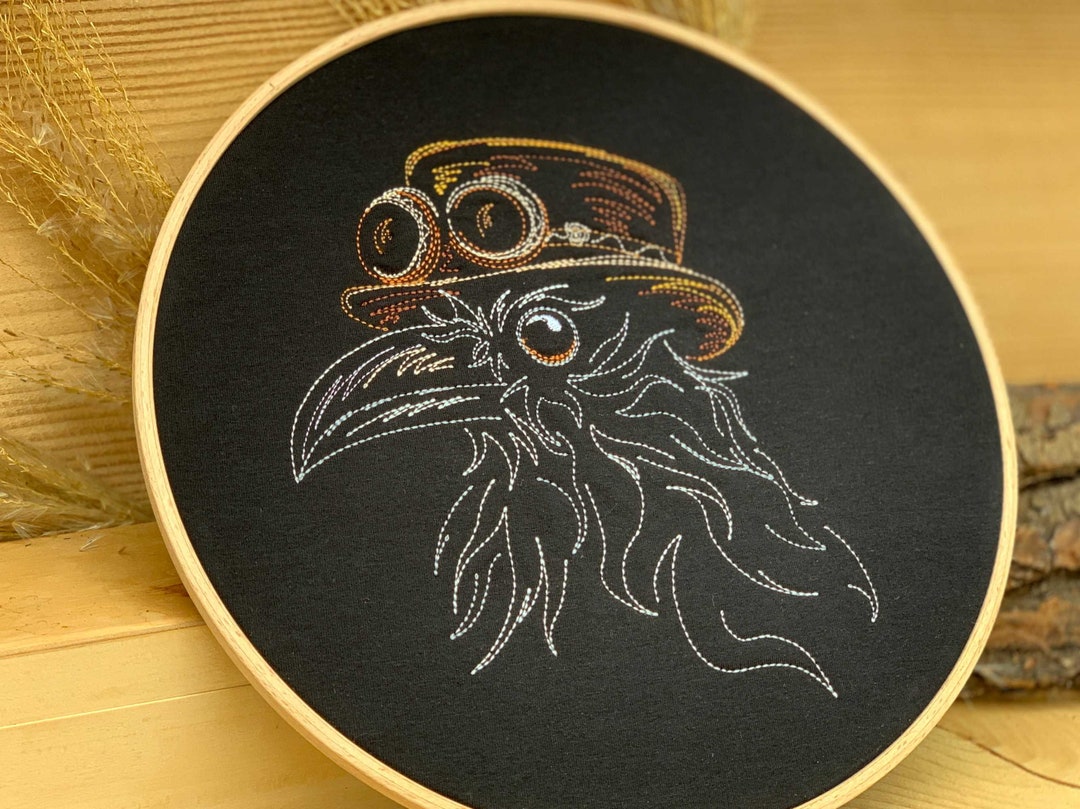 Steampunk Raven Embroidery File, Raven Bird Scribble in 7 Sizes ...