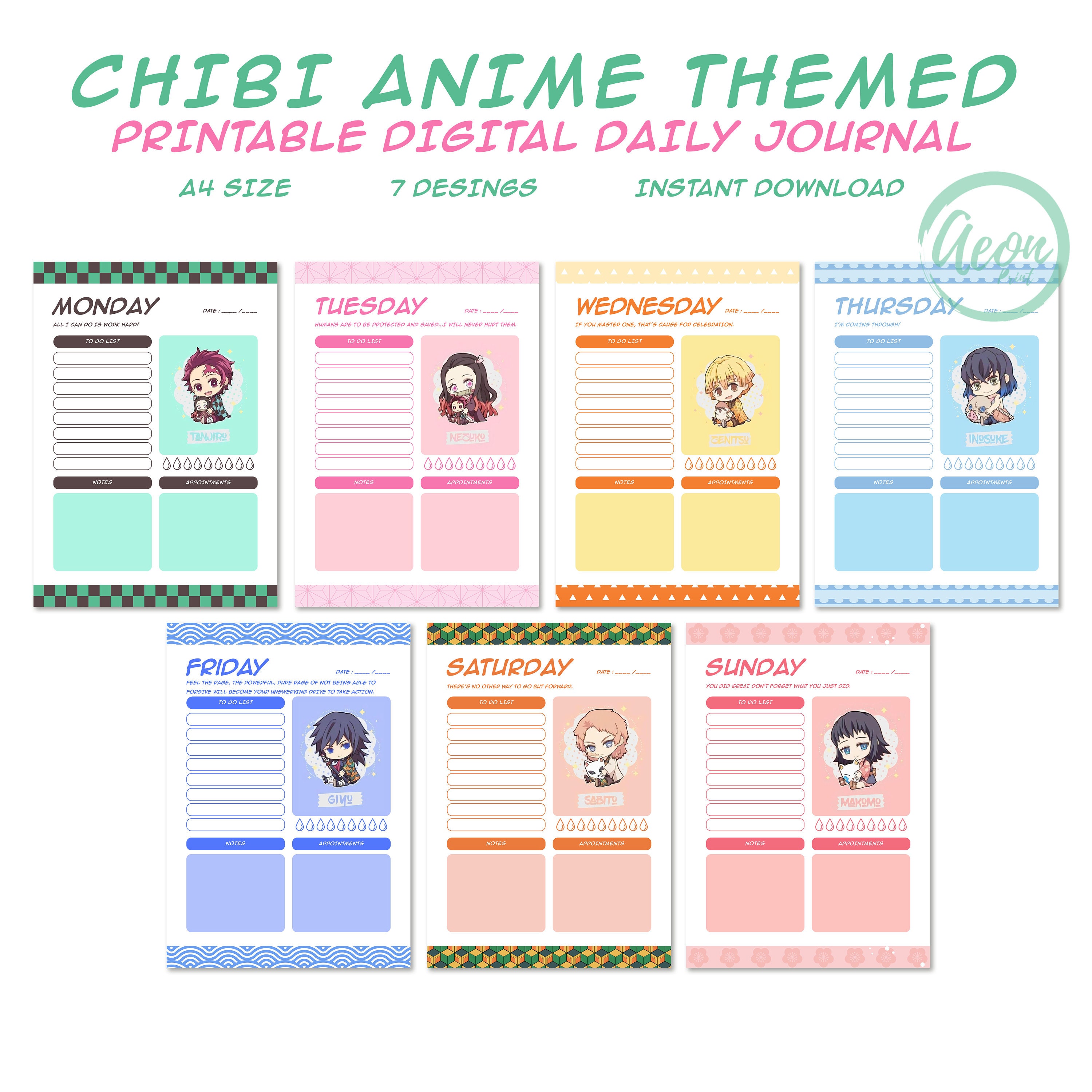 Chibi Anime Daily Journal Printable Undated Digital Daily Journal ...