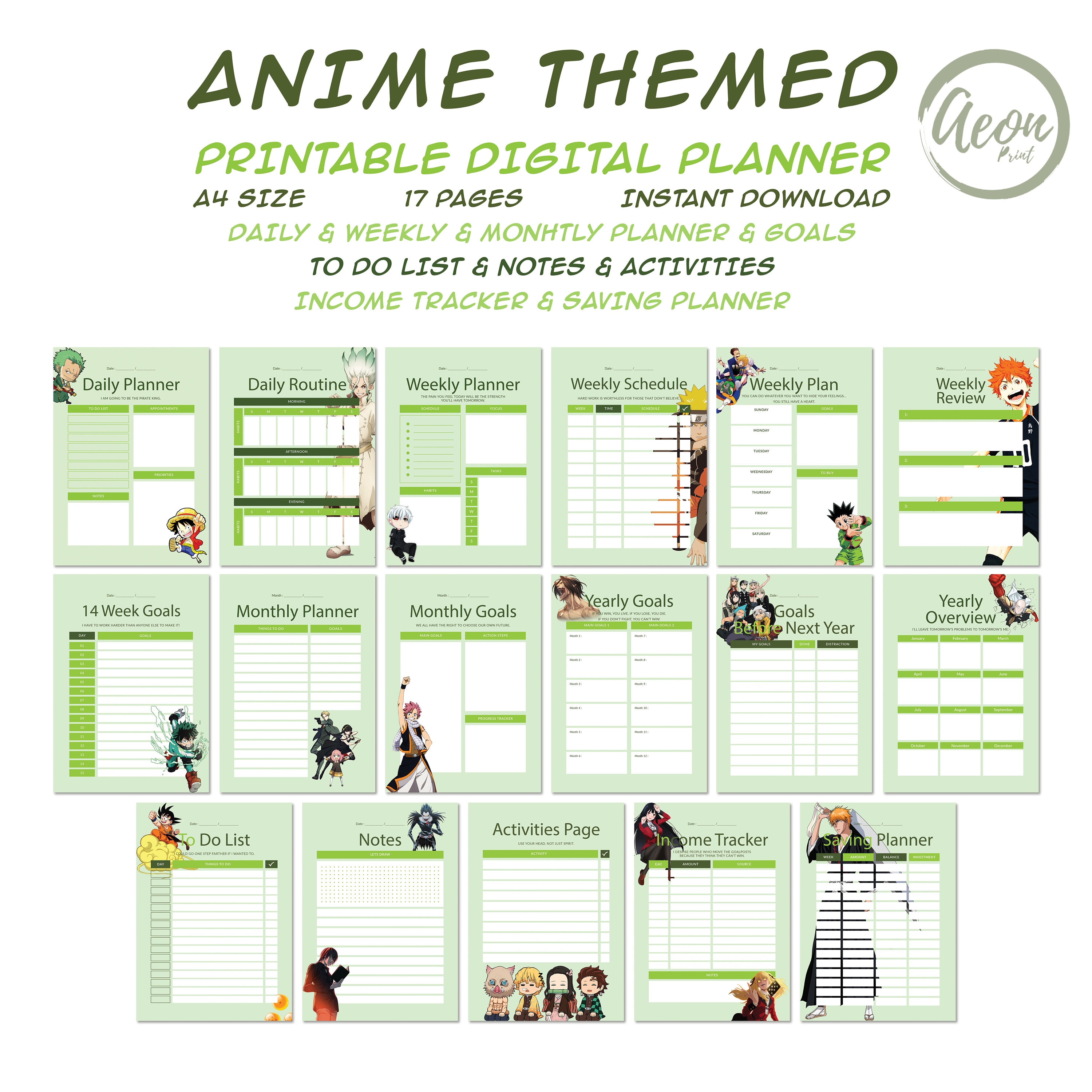 Anime & Manga Planner Daily Weekly Monthly Printable Undated - Etsy