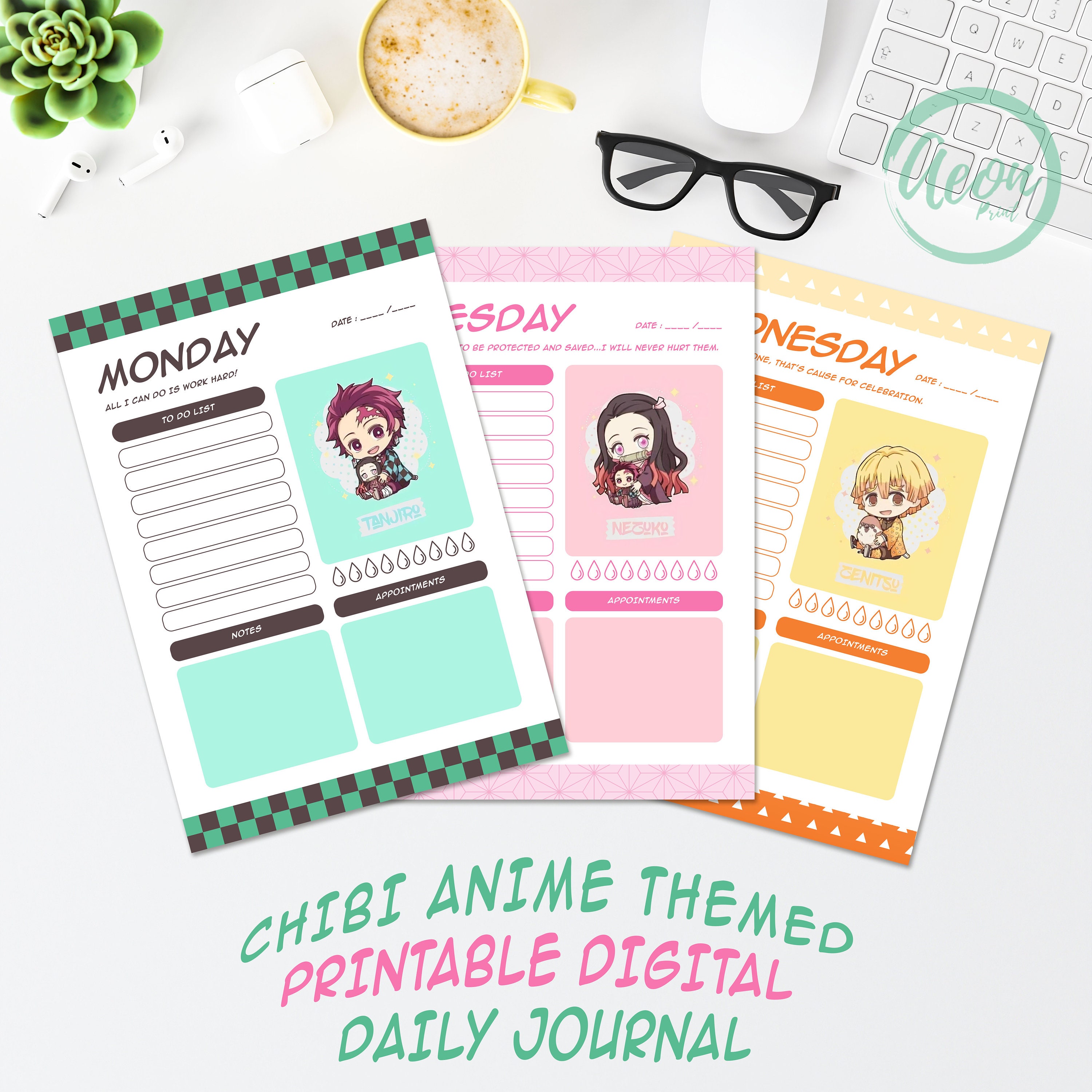 Chibi Anime Daily Journal Printable Undated Digital Daily Journal ...