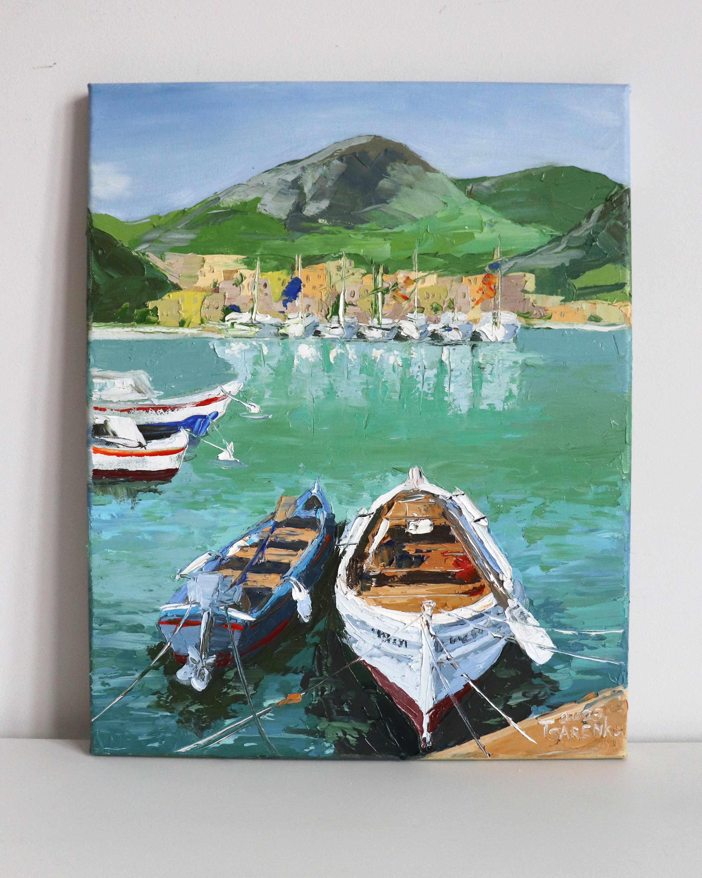Boats on Lake Oil Painting Italy Original Art, Artwork - Etsy