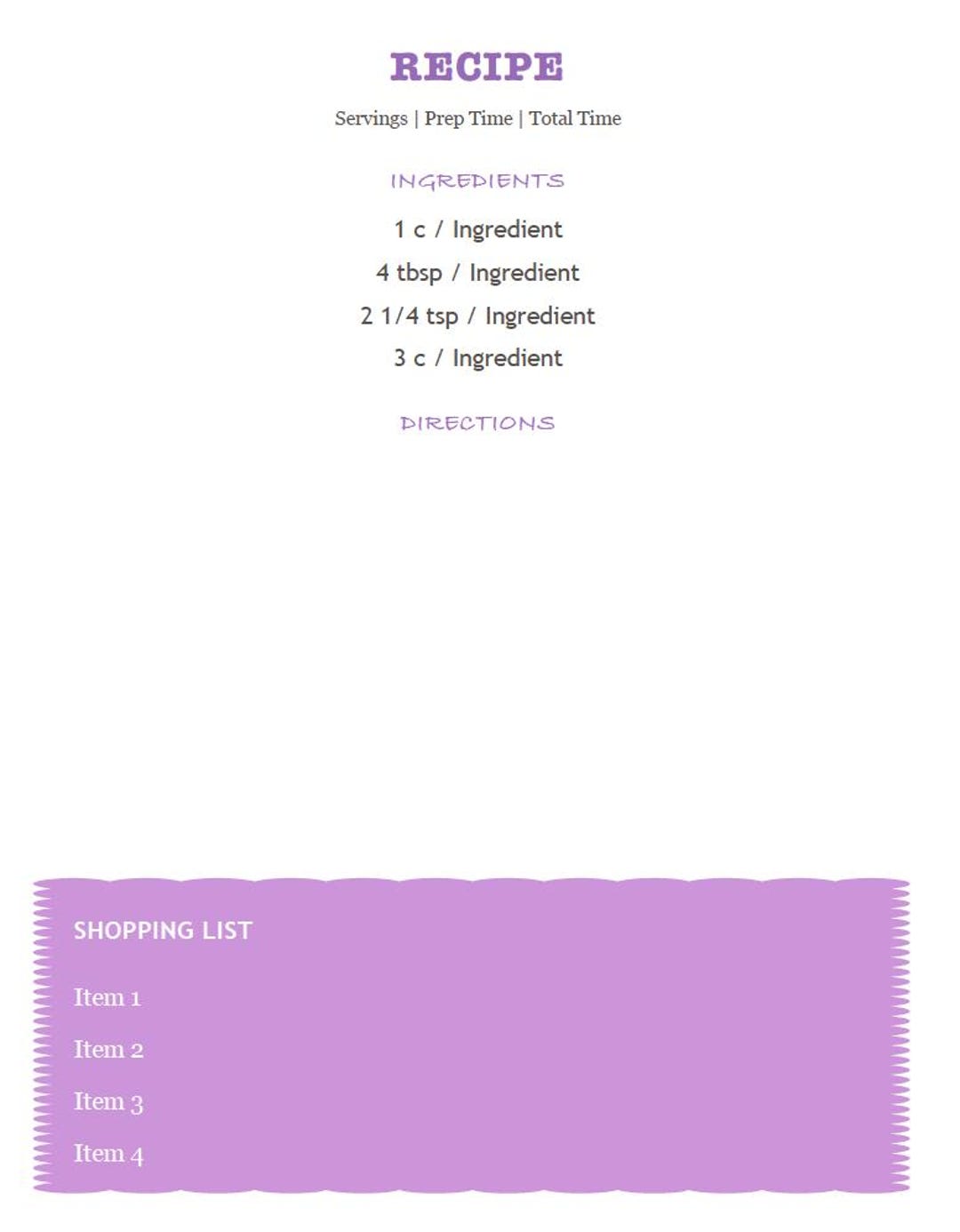Simple Recipe Template - Etsy