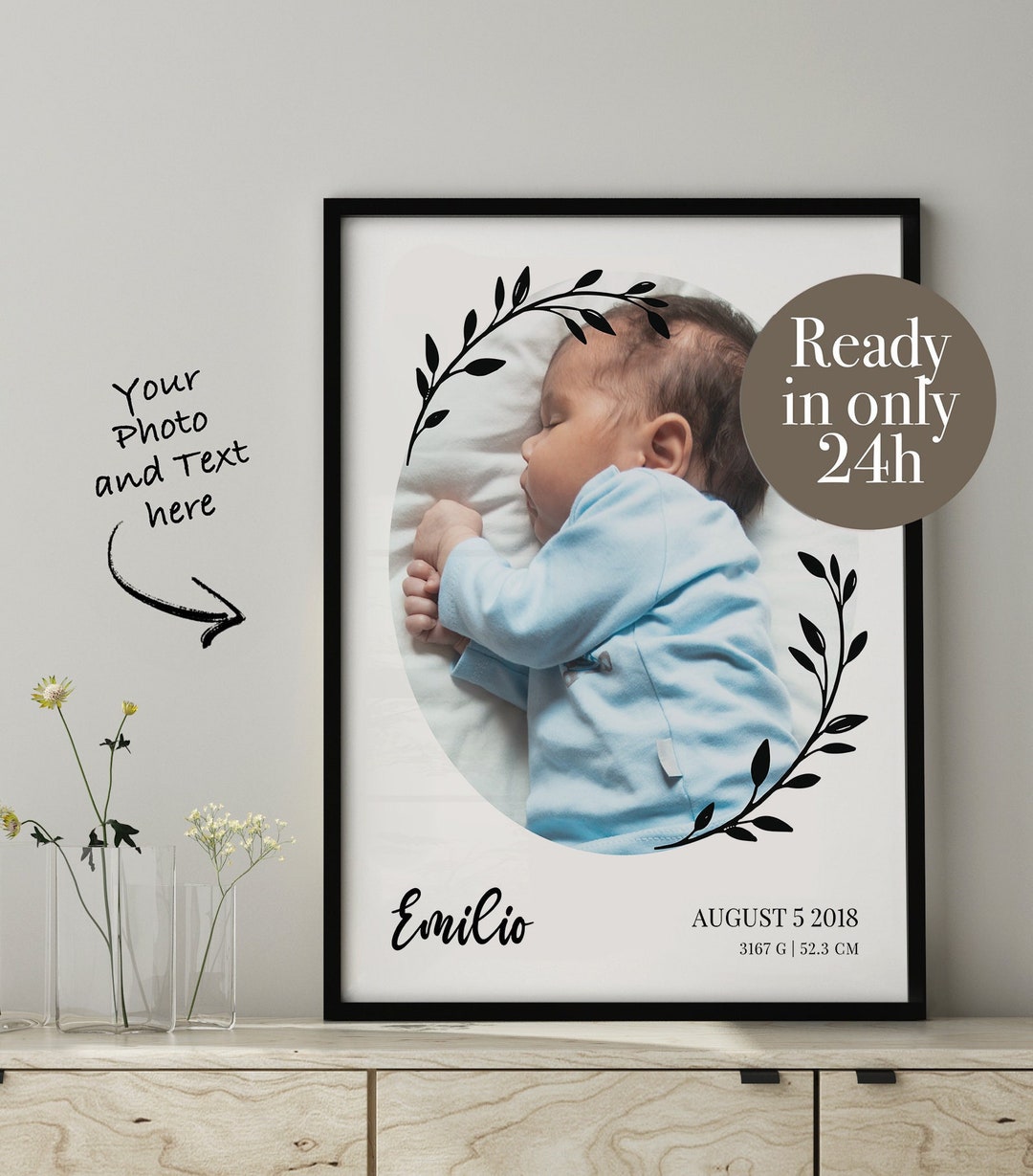 Baby Birth Name Poster Stats Details Personalized Gift Wall Decor ...