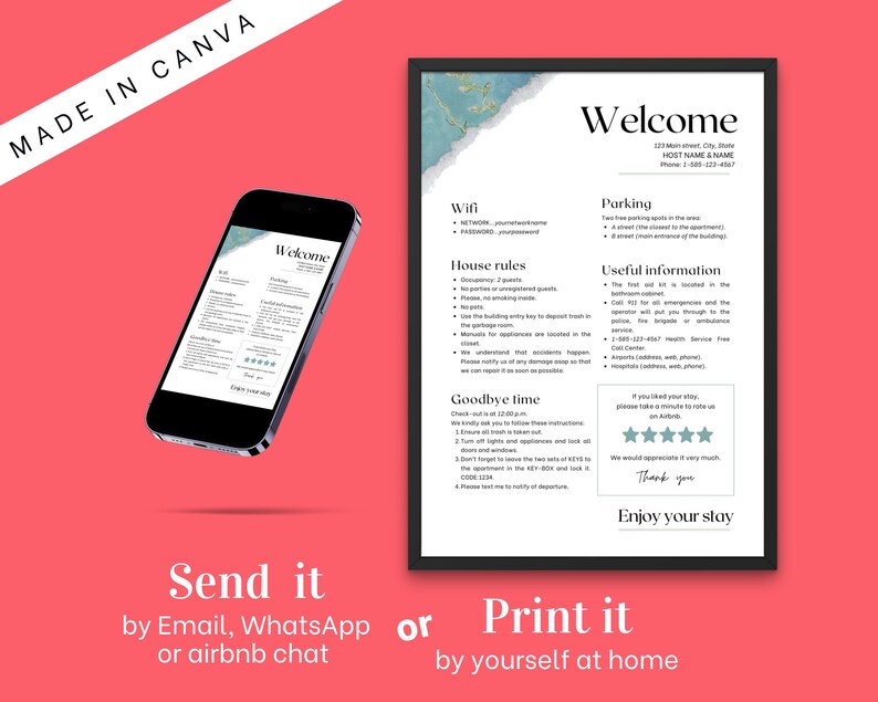 Airbnb Welcome Sign Template Editable Printable Wifi House - Etsy