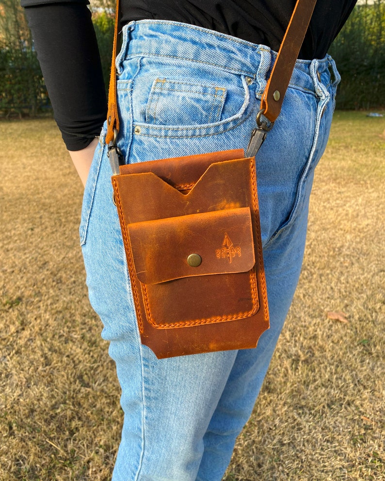 Handmade Leather Phone Bag,rustic, Vintage Style Crossbody Case, Grain ...