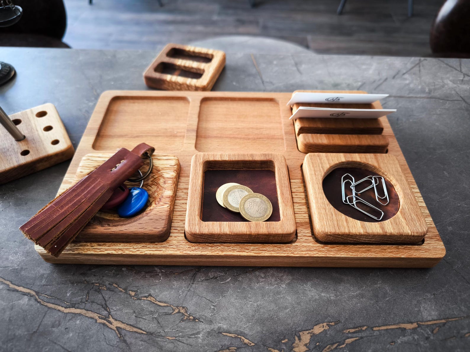 Modular Wooden Desk Organizer With Leather Tray Office Storage Solution ...
