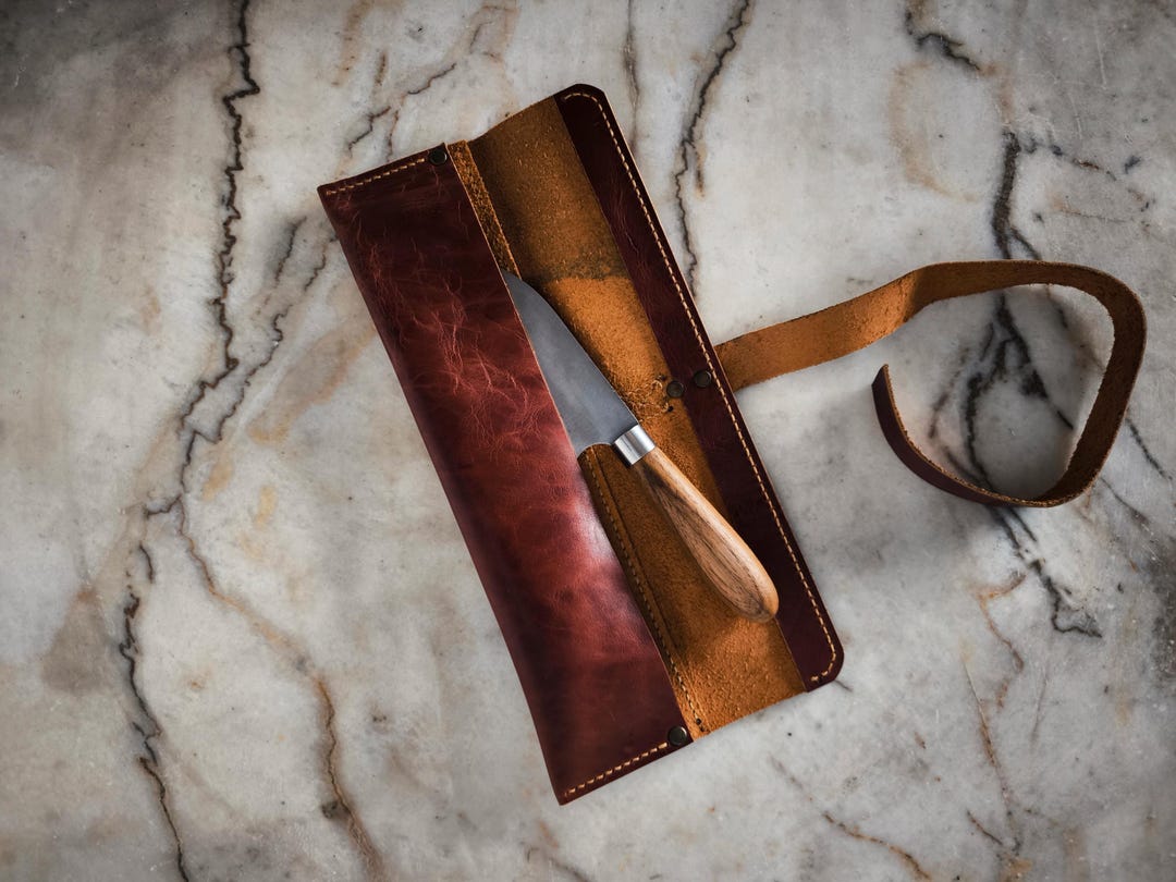 Handmade Leather Chef Knife Roll Premium Crazy Horse Leather, Single ...