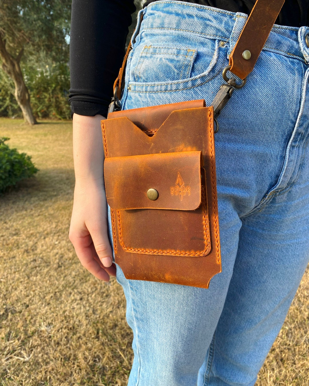 Handmade Leather Phone Bag,rustic, Vintage Style Crossbody Case, Grain ...