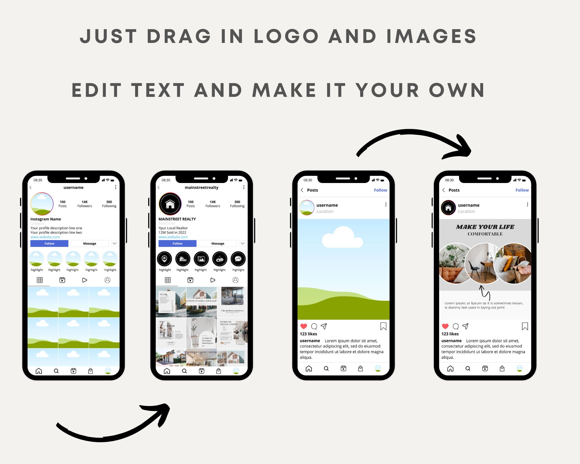 Instagram Mockup Template Bundle: Canva Editable Design (digital ...