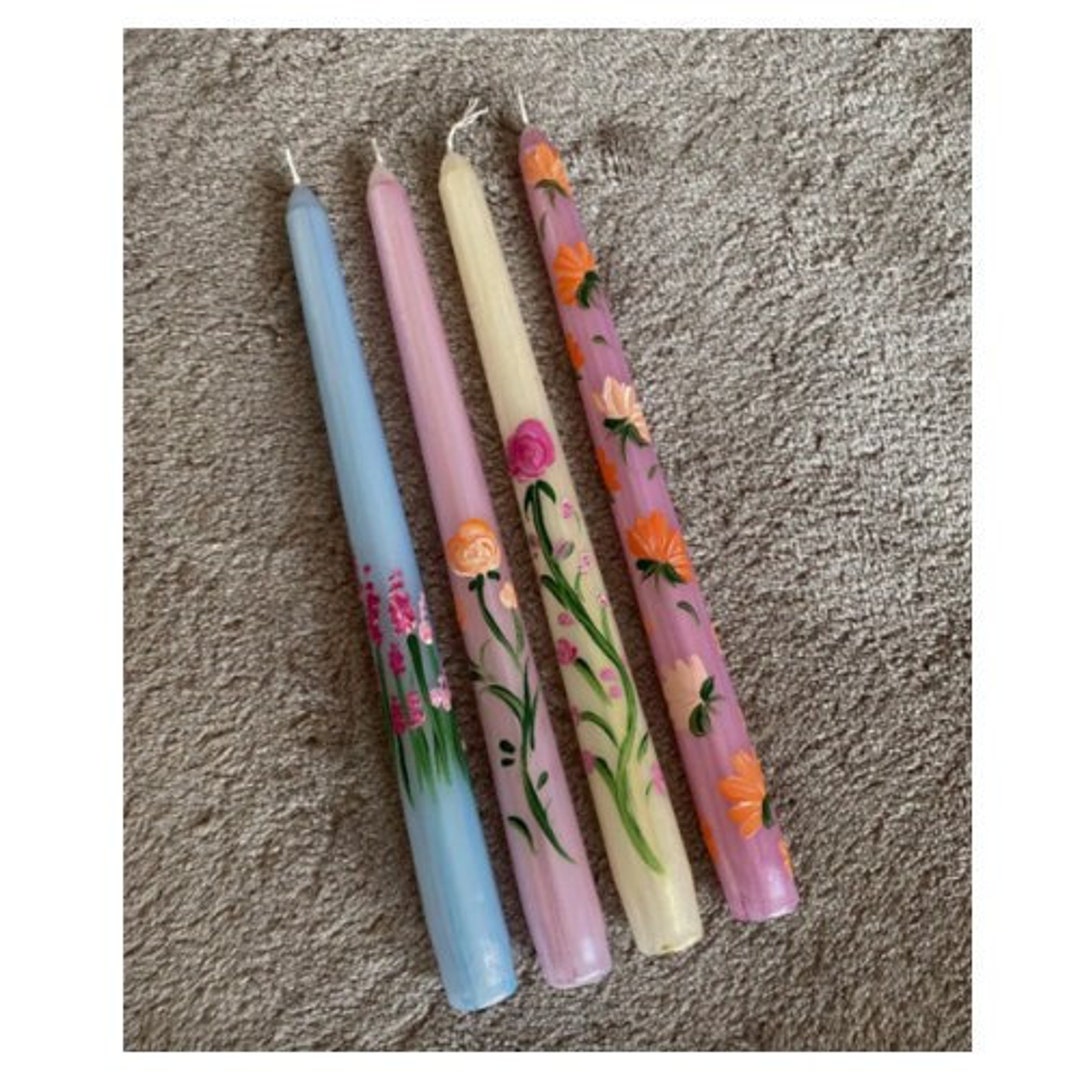 Colorful Flower Hand Painted Taper Candles / Dinner Candles / Wedding ...