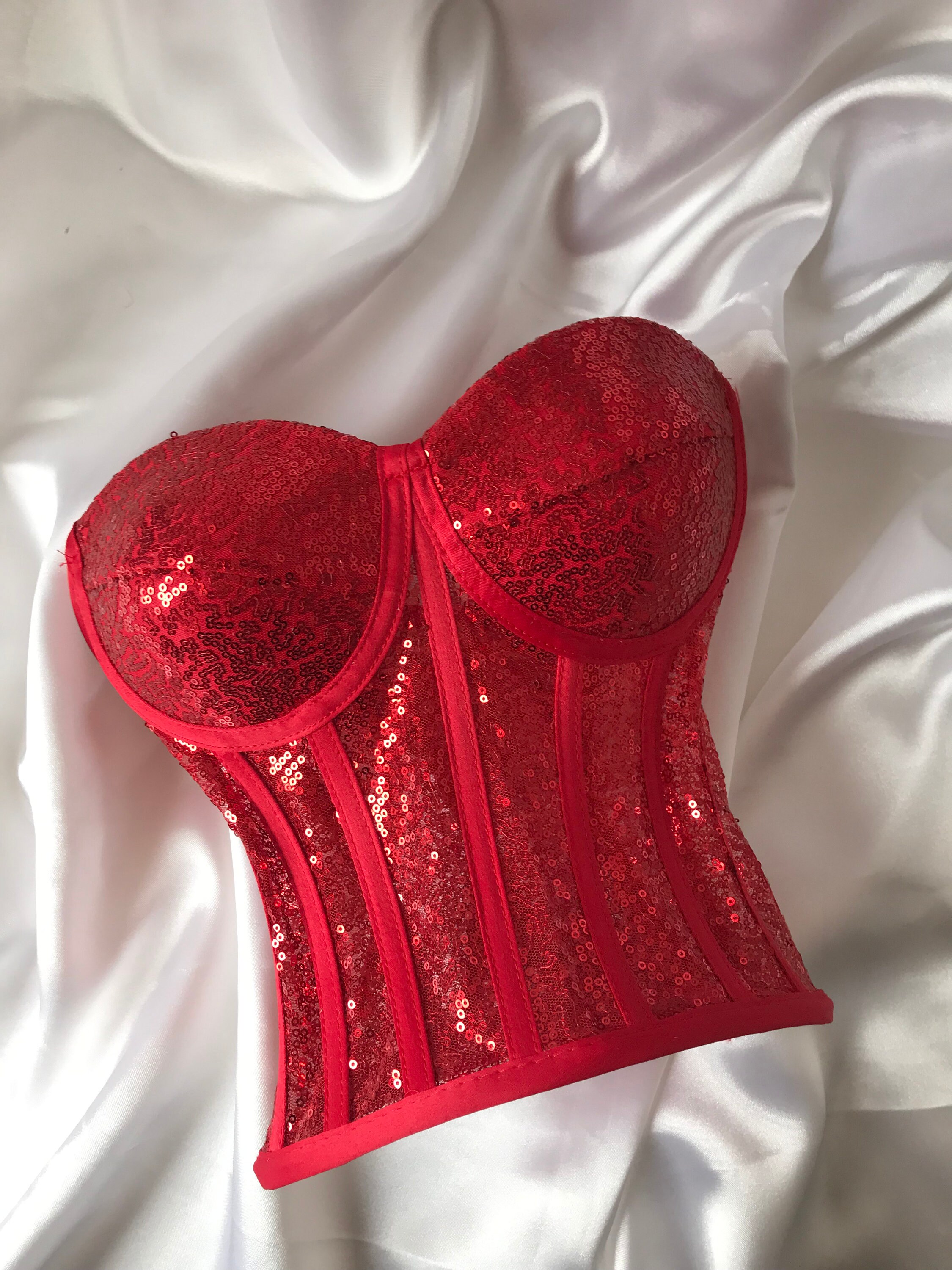 Red Glitter Corset Top