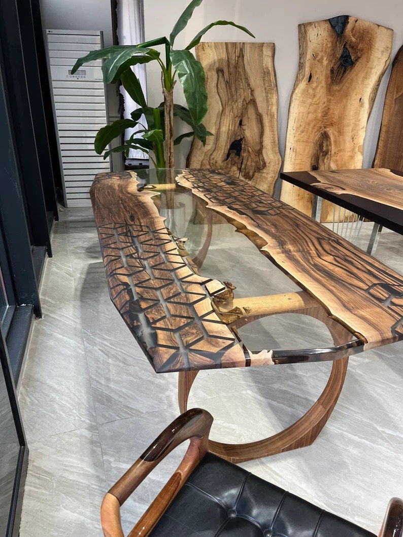 Luxury Epoxy Wooden Dining Table Long Walnut Table Epoxy Table - Etsy