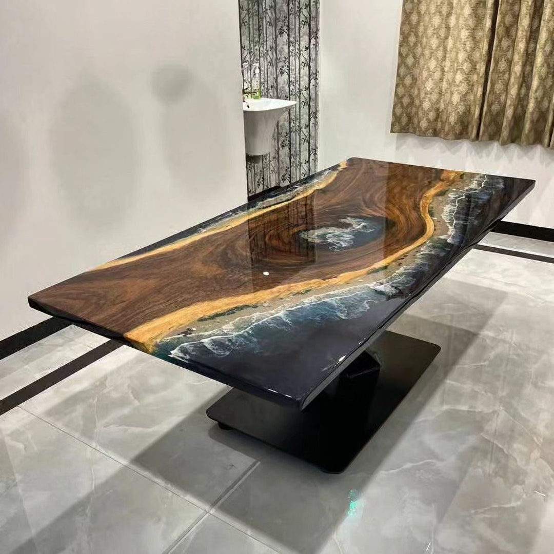 Luxury Epoxy Wooden Dining Table Long Walnut Table Epoxy Table Top ...