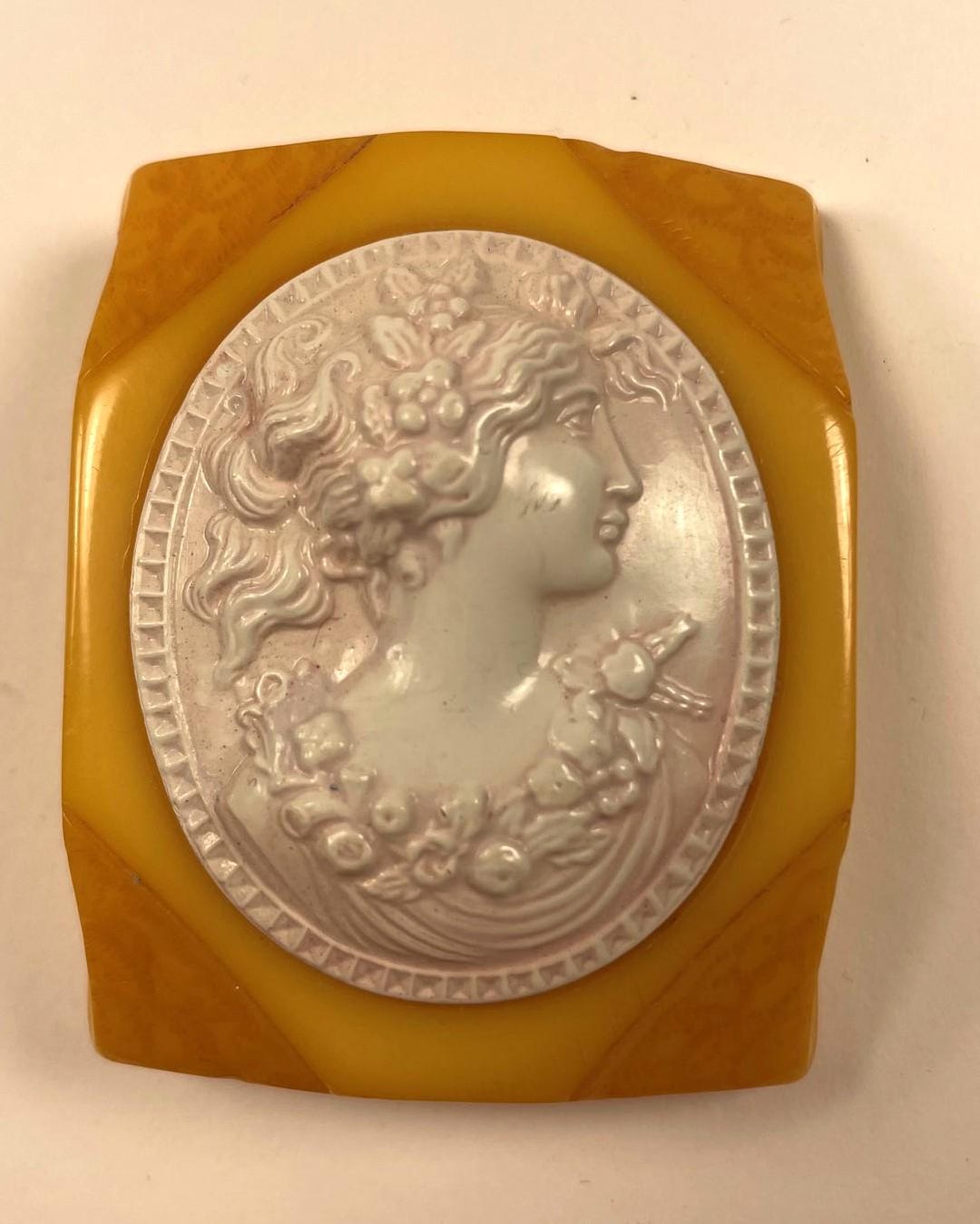 Art Deco Bakelite Celluloid Carved Cameo Brooch - Etsy