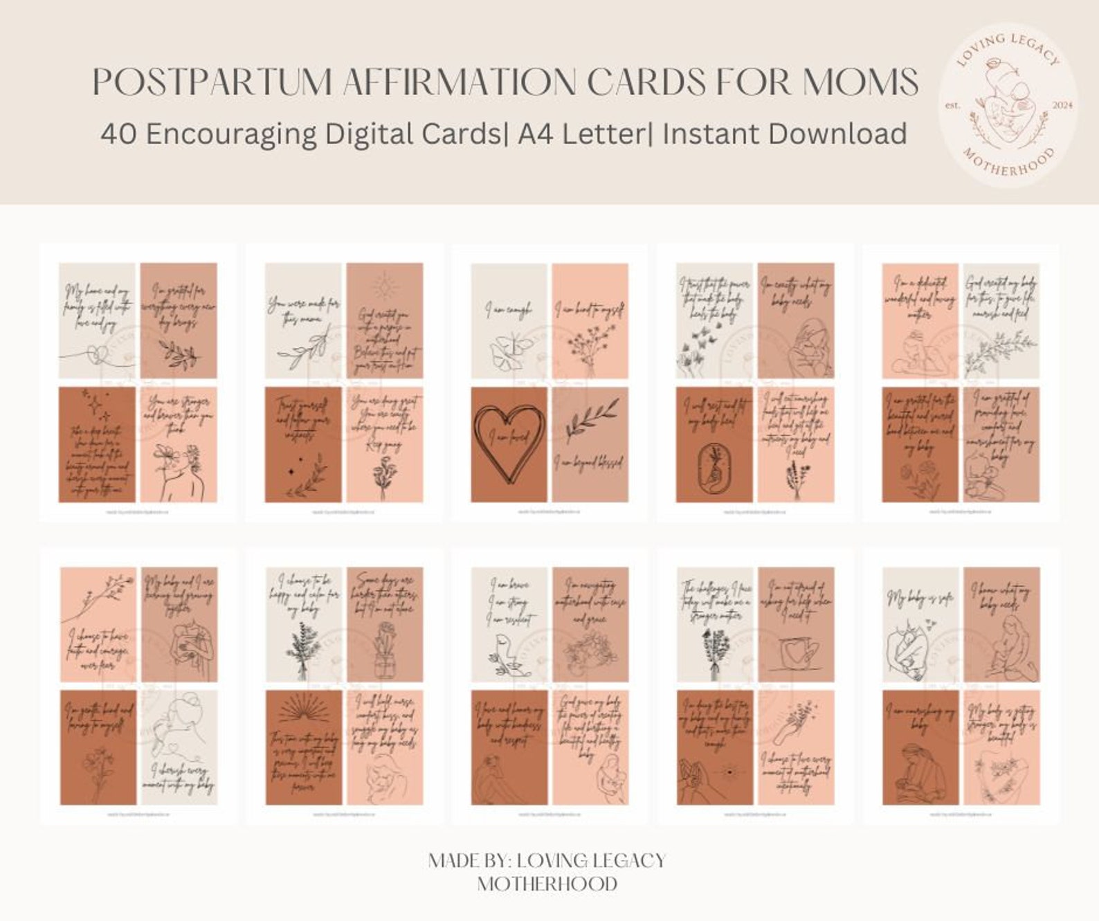 Postpartum Affirmation Cards|40 Encouraging Positive Affirmations for ...