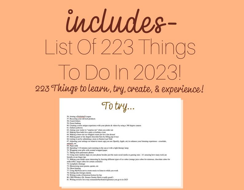 223 Things to Do 2023 Calendar, Planner, & List! - Etsy