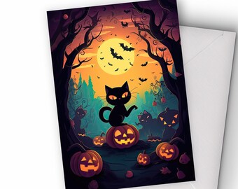 Printable Halloween Cat Wall Art, Spooky Cat Digital Art, Cat Lover ...