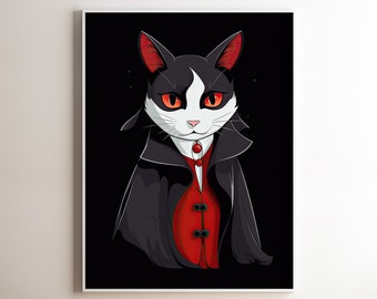 Printable Halloween Cat Wall Art, Spooky Cat Digital Art, Cat Lover ...
