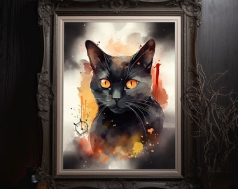 Printable Halloween Cat Wall Art, Spooky Cat Digital Art, Cat Lover ...