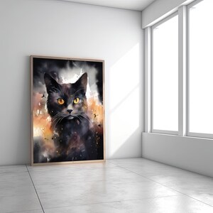 Printable Halloween Cat Wall Art, Spooky Cat Digital Art, Cat Lover ...