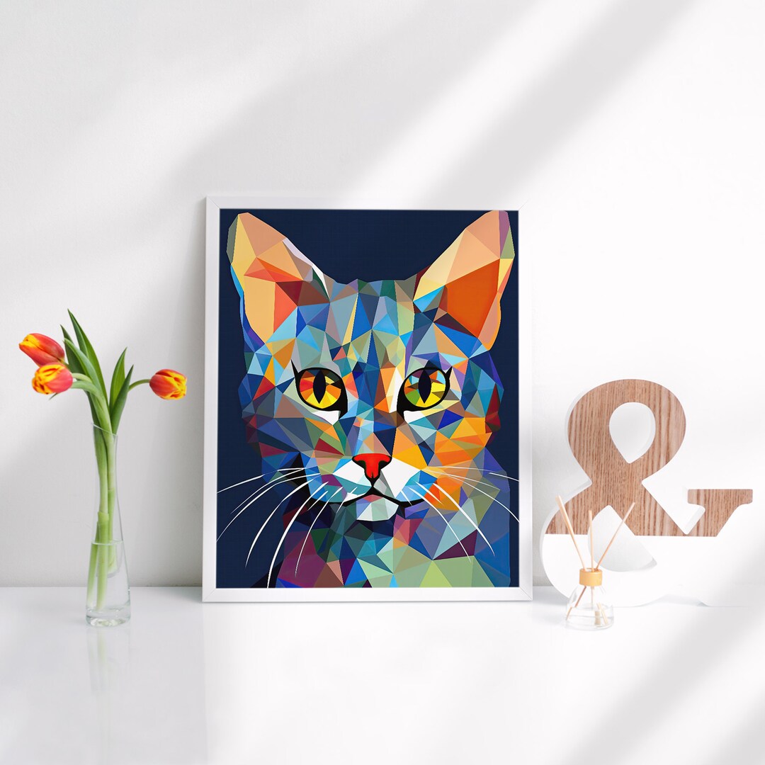 Colorful Cubism Cat Digital Download Wall Art Print at - Etsy