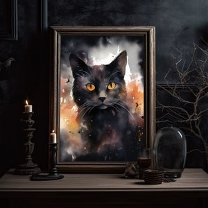 Printable Halloween Cat Wall Art, Spooky Cat Digital Art, Cat Lover ...