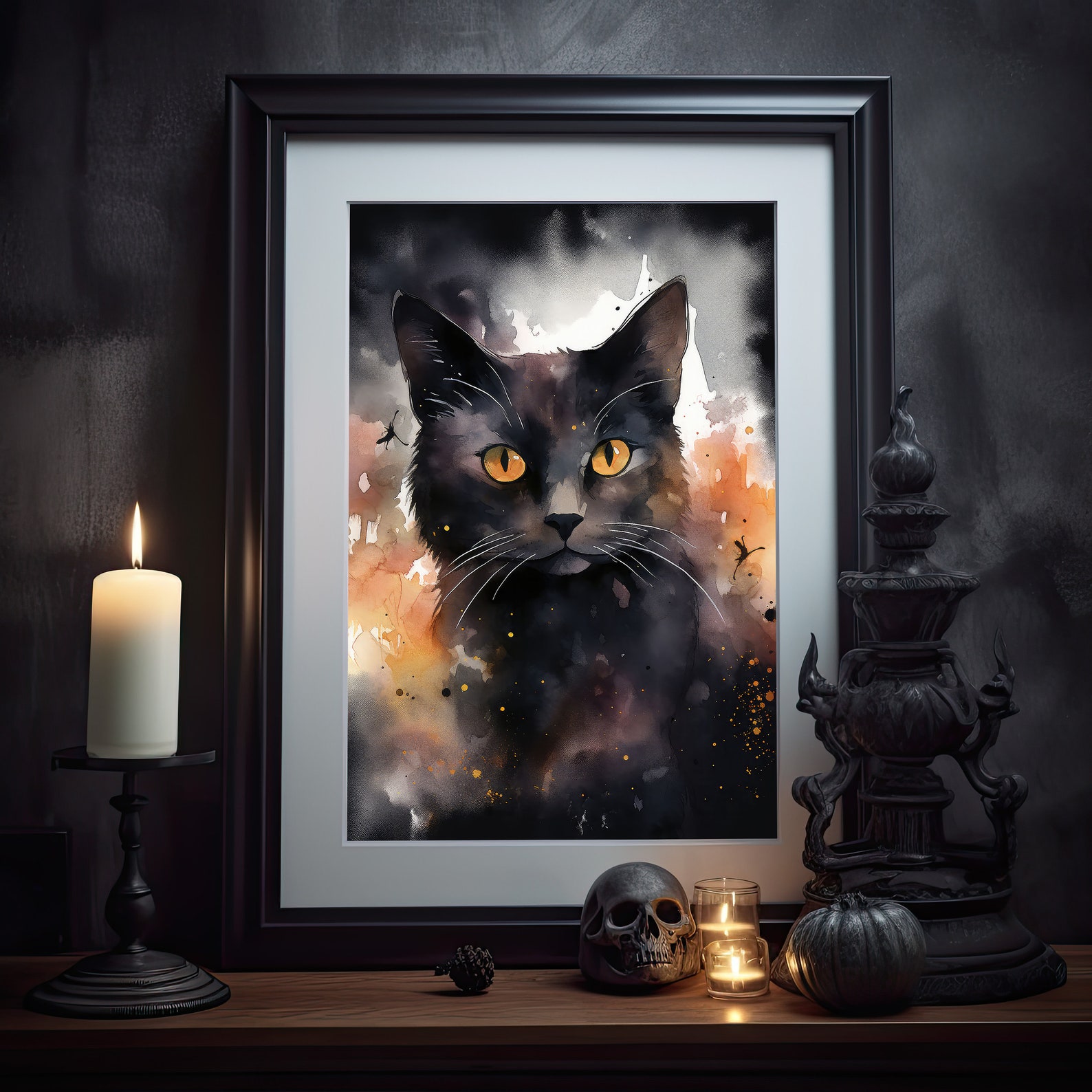 Printable Halloween Cat Wall Art, Spooky Cat Digital Art, Cat Lover ...