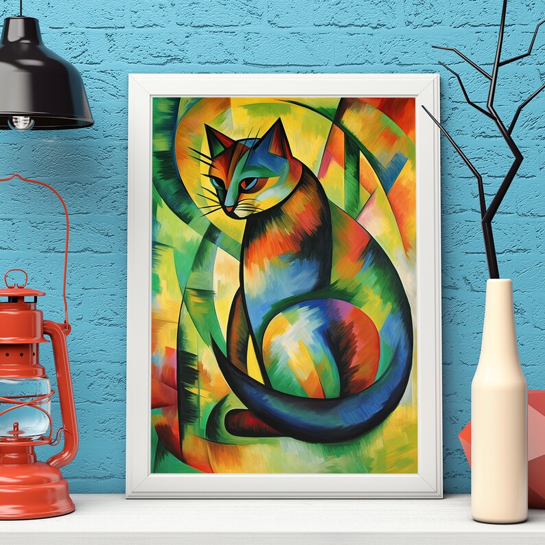 Painted Abstract Cat Printable Colourful Cat Digital Art Cat - Etsy