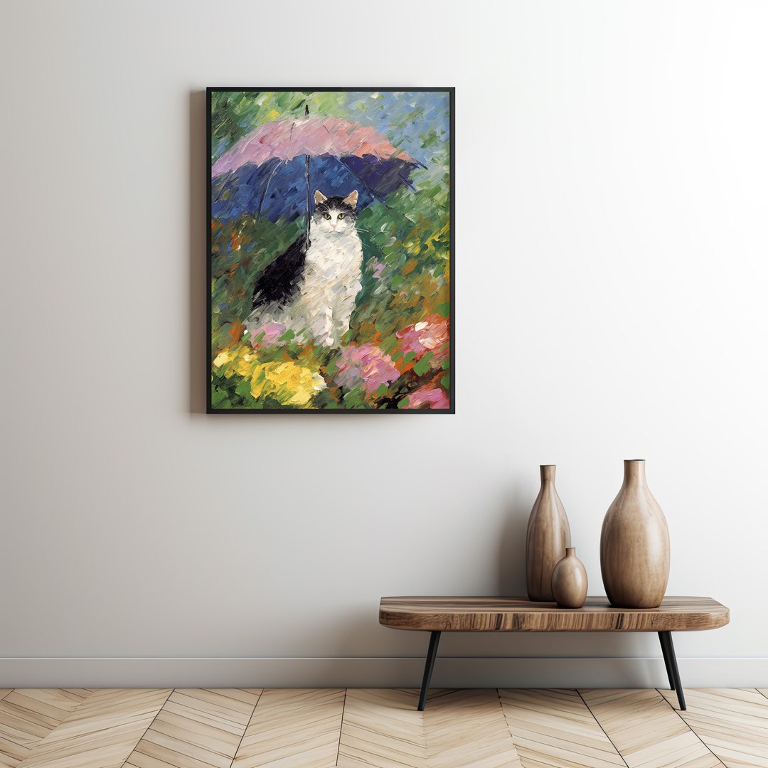 Painted Monet Cat Printable, Colourful Cat Digital Art, Cat Lover ...