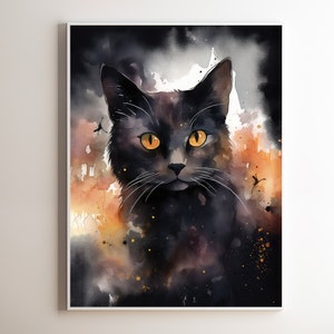 Printable Halloween Cat Wall Art, Spooky Cat Digital Art, Cat Lover ...