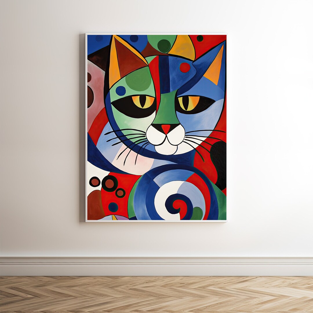 Painted Picasso Cat Printable, Colourful Cat Digital Art, Cat Lover ...