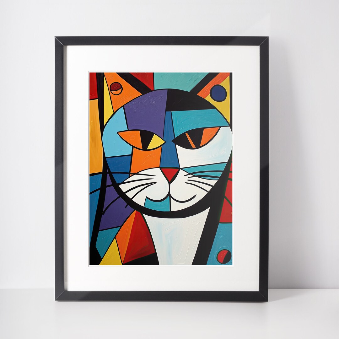 Painted Picasso Cat Printable, Colourful Cat Digital Art, Cat Lover ...