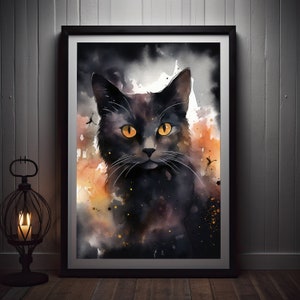 Printable Halloween Cat Wall Art, Spooky Cat Digital Art, Cat Lover ...
