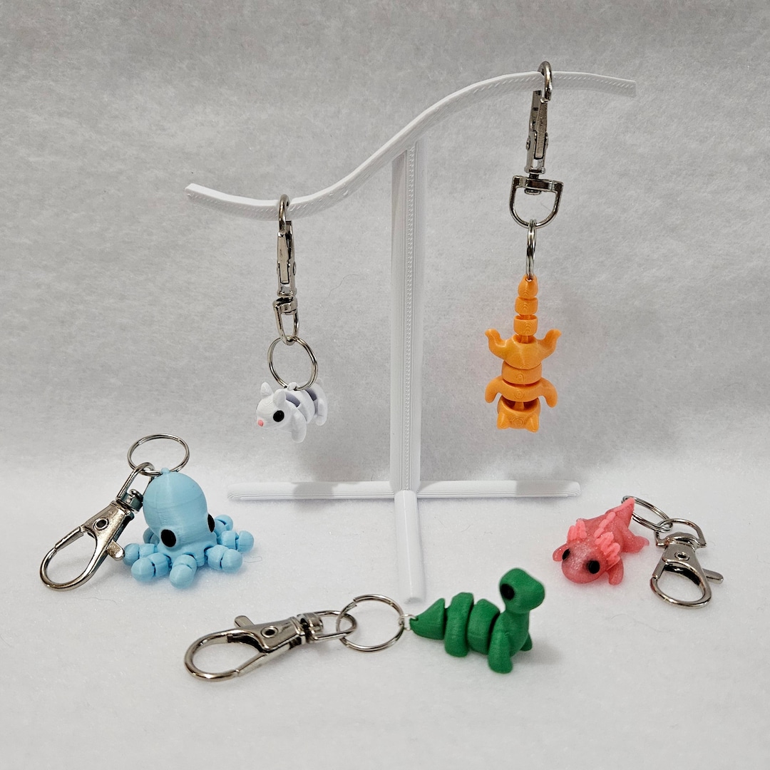 3D Printed Small Articulated Flexi Animal Keychains - Dog, Cat, Bunny ...