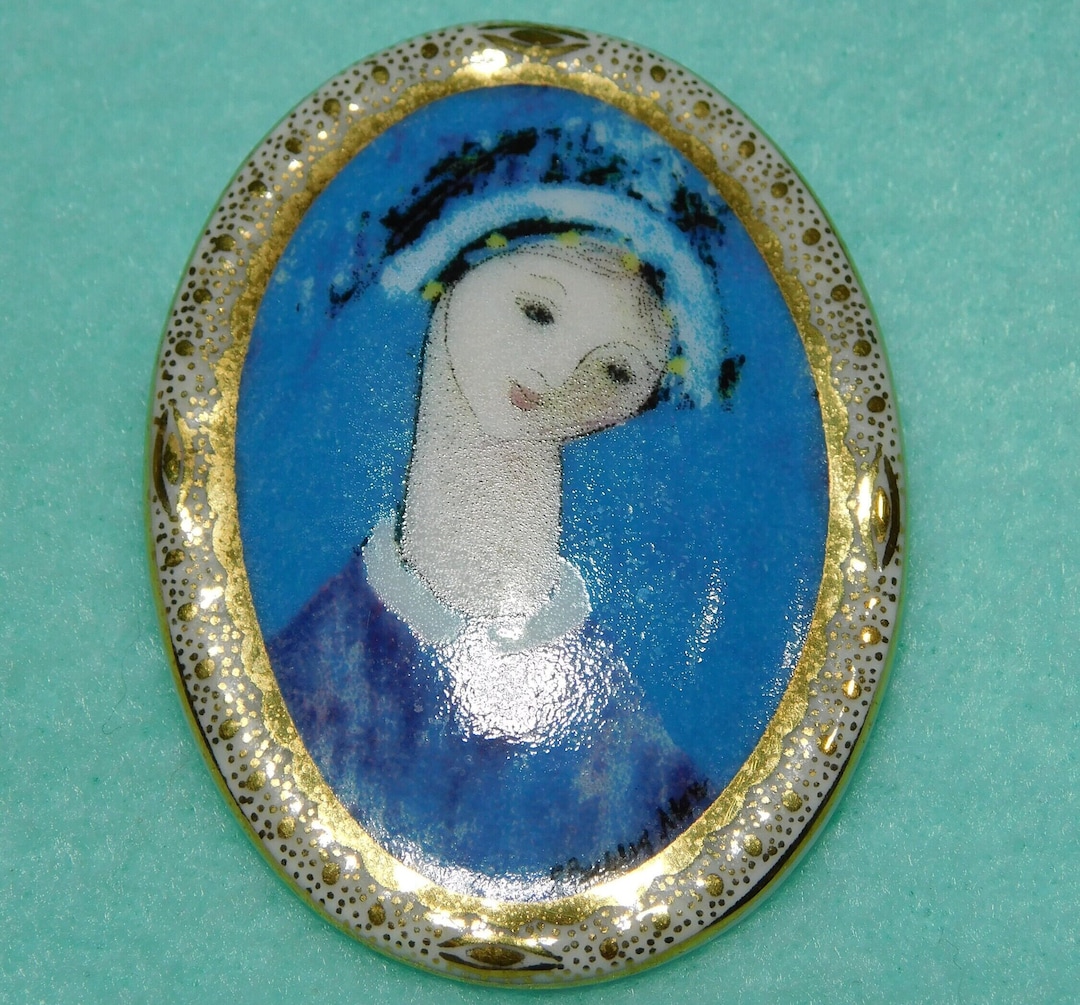 Anna Perenna Art Blue Madonna Porcelain Brooch Pin Woman Portrait ...