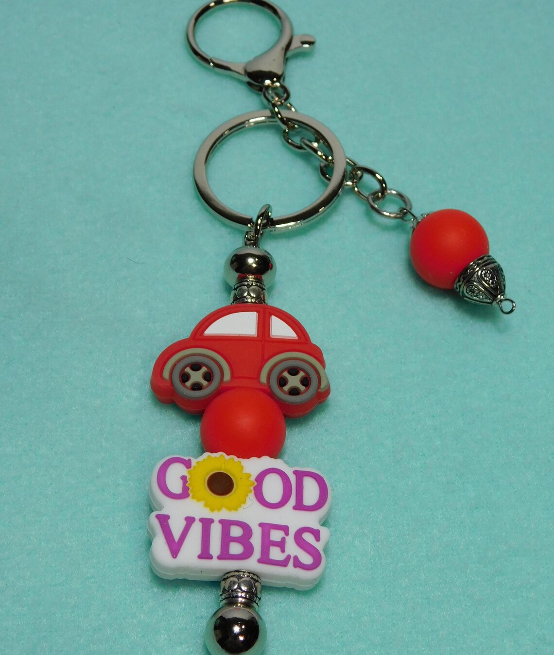 Silicone Beaded Key Chain VW Bug Red and Good Vibes - Etsy