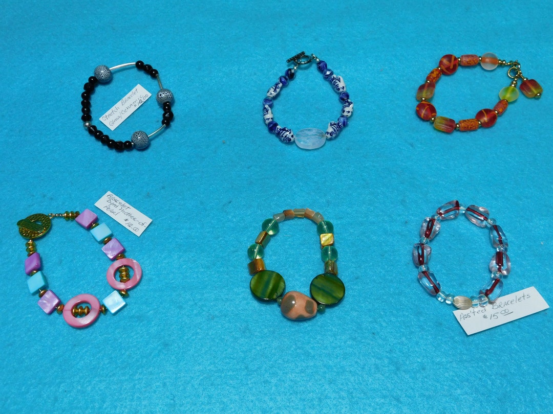 Group of Hand Crafted Glass Bead Bracelets – Group of Six (small or ...